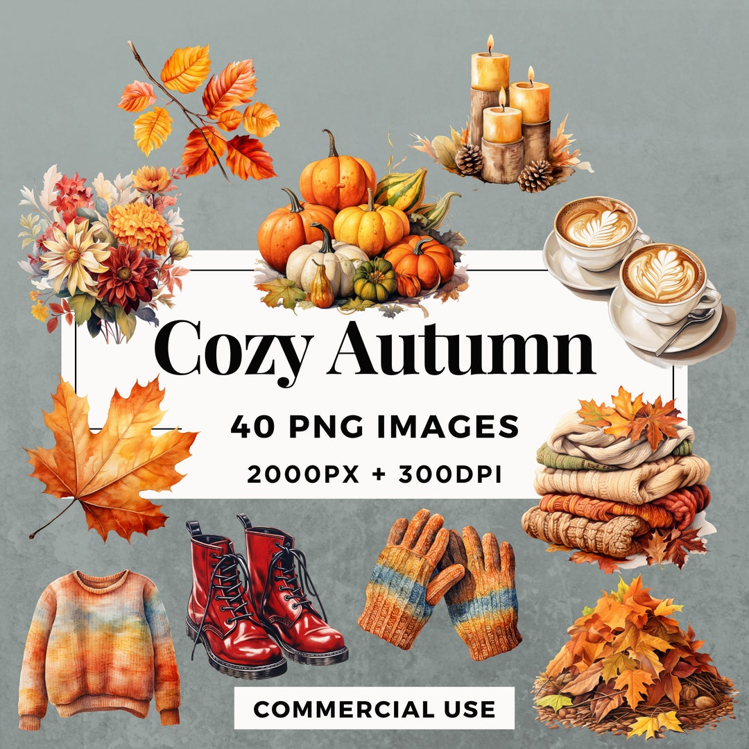 40 Cozy Autumn Clipart Pack INSTANT DOWNLOAD 40 Cozy Autumn ...