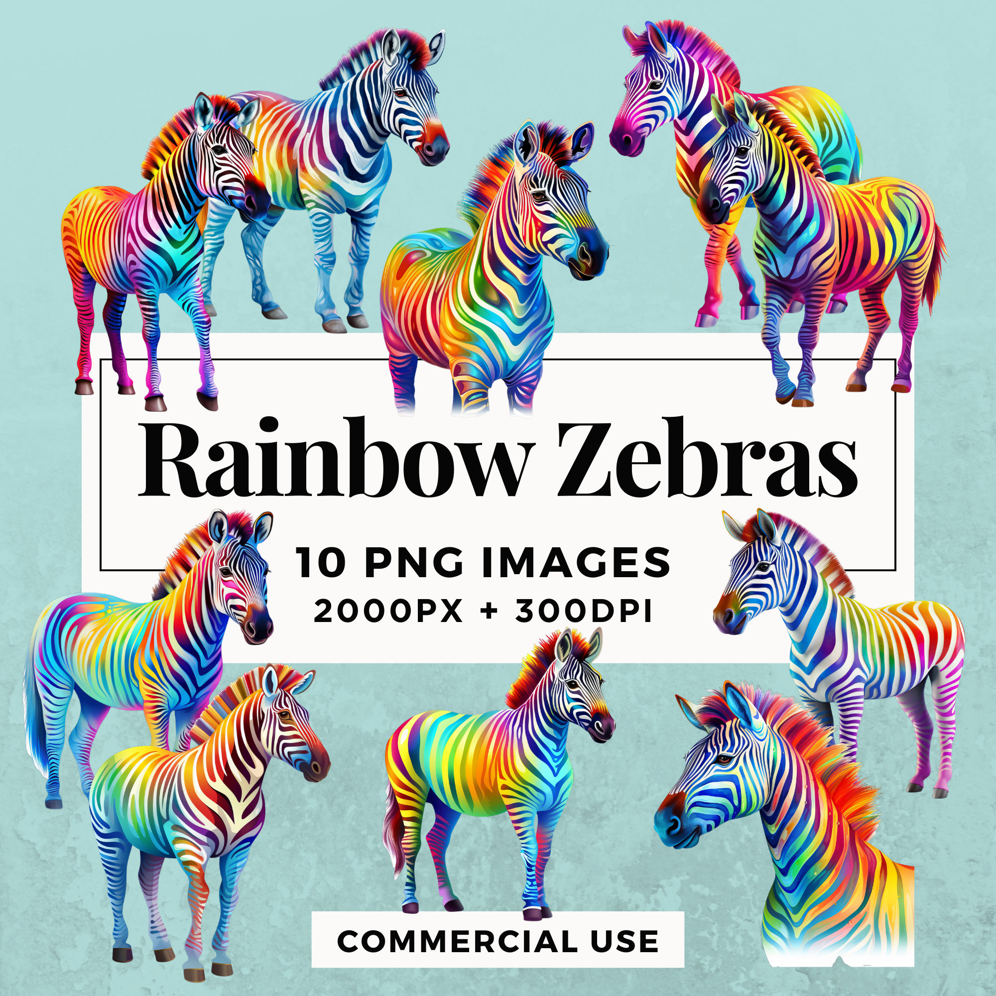 10 Rainbow Zebras Clipart Pack INSTANT DOWNLOAD 10 Playful Rainbow ...