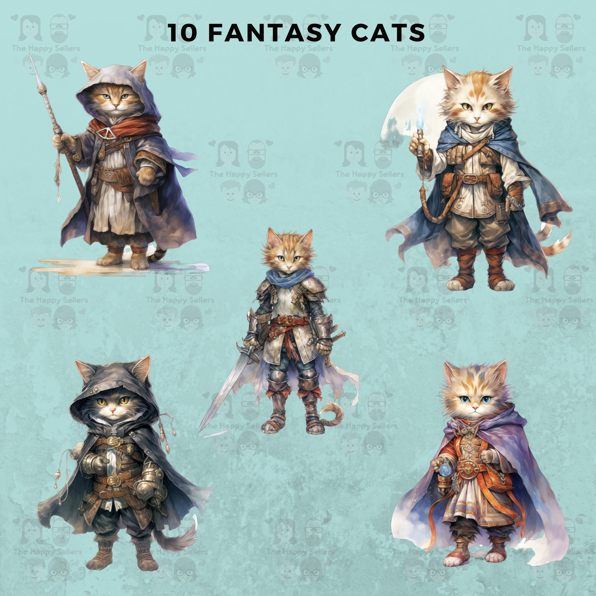 10 Fantasy Cats Clipart Pack INSTANT DOWNLOAD 10 Fantasy Cat - Etsy