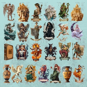 50 Greek Mythology Clipart Pack INSTANT DOWNLOAD Mythical Gods and ...