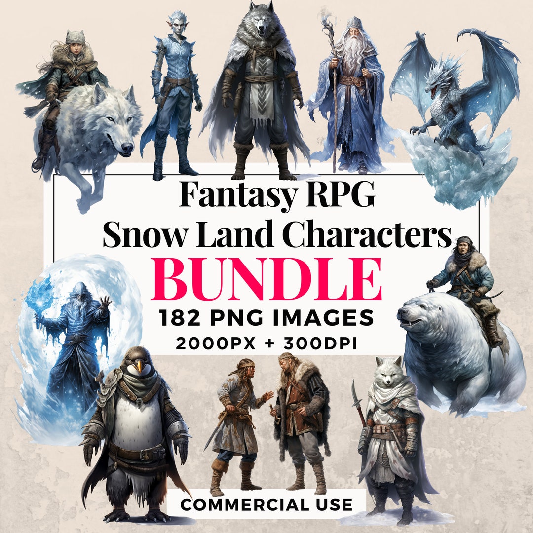 182 Fantasy RPG Snow Land Characters Clipart Bundle - Instant Download ...