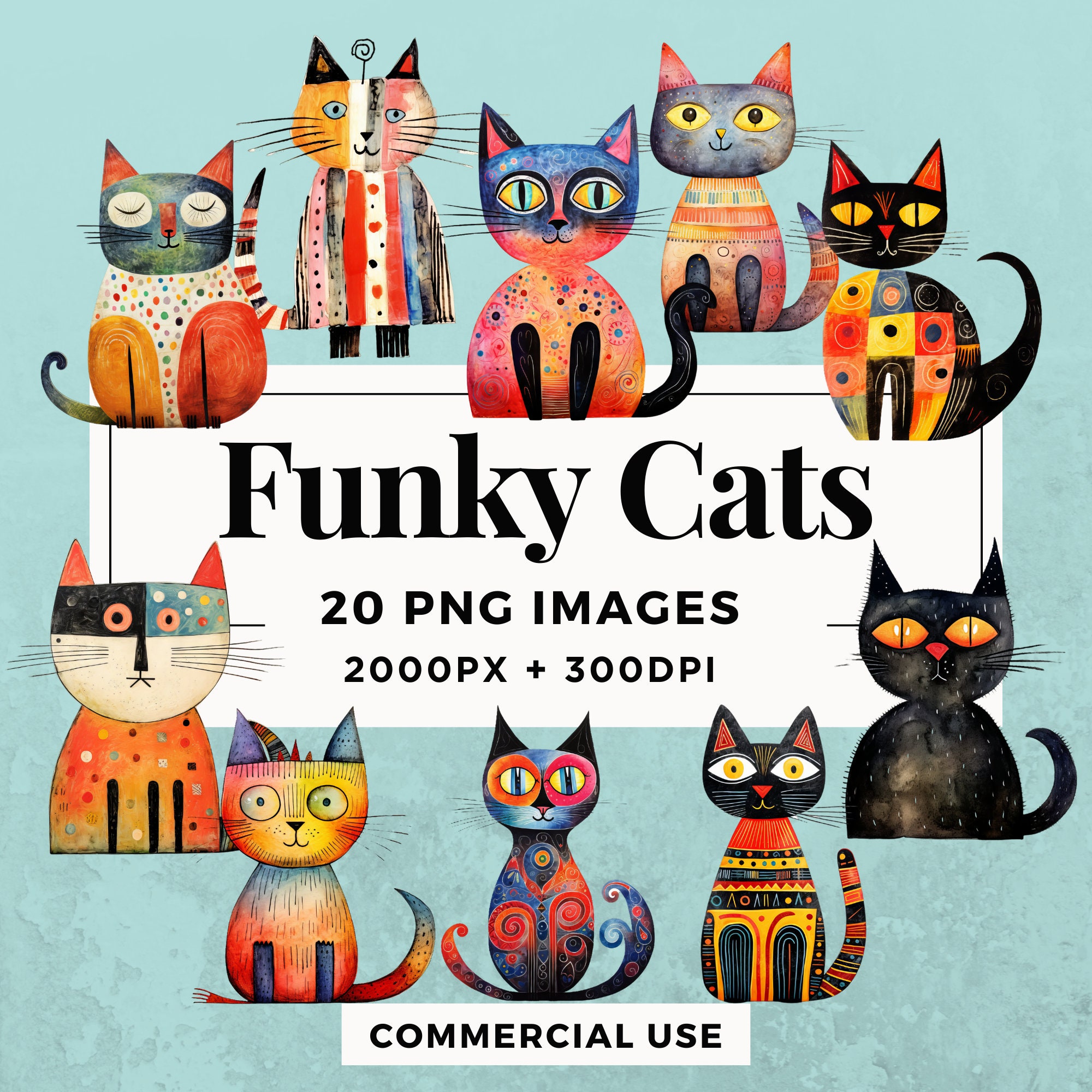 20 Funky Cats Clipart Pack INSTANT DOWNLOAD 20 Groovy Cat - Etsy