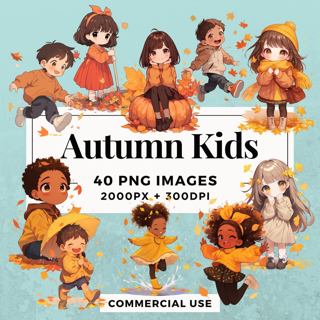 40 Autumn Kids Clipart Pack INSTANT DOWNLOAD 40 Fall-themed Kid ...