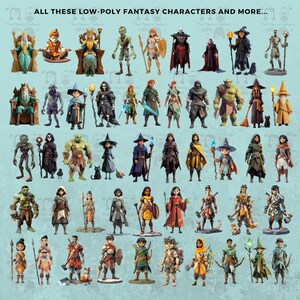 114 Low-poly Fantasy Characters Clipart Bundle - Instant Download, PNG ...