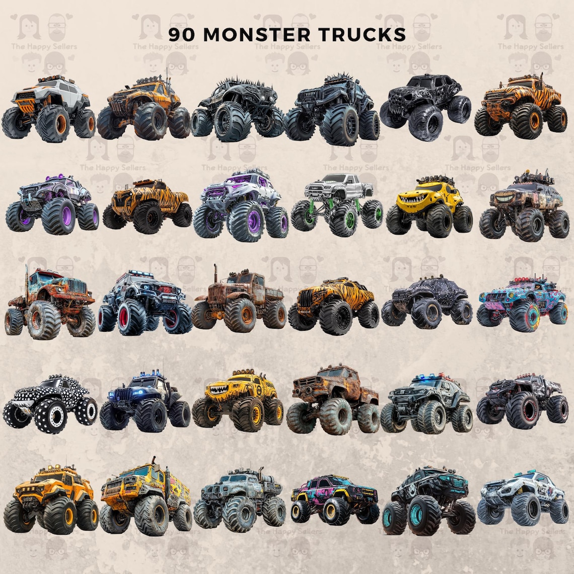 90 Monster Trucks Clipart Pack INSTANT DOWNLOAD 90 Colorful Truck ...