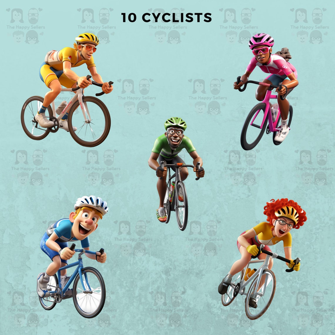10 Cyclists Clipart Pack INSTANT DOWNLOAD 10 Cyclist Illustrations, PNG ...