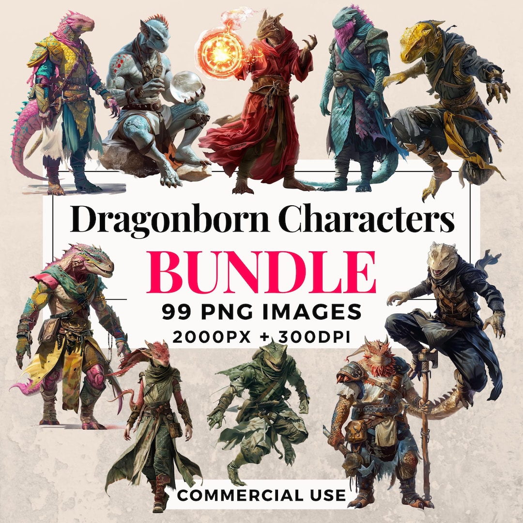 99 Dragonborn Characters Clipart Bundle - Instant Download, Fantasy RPG ...
