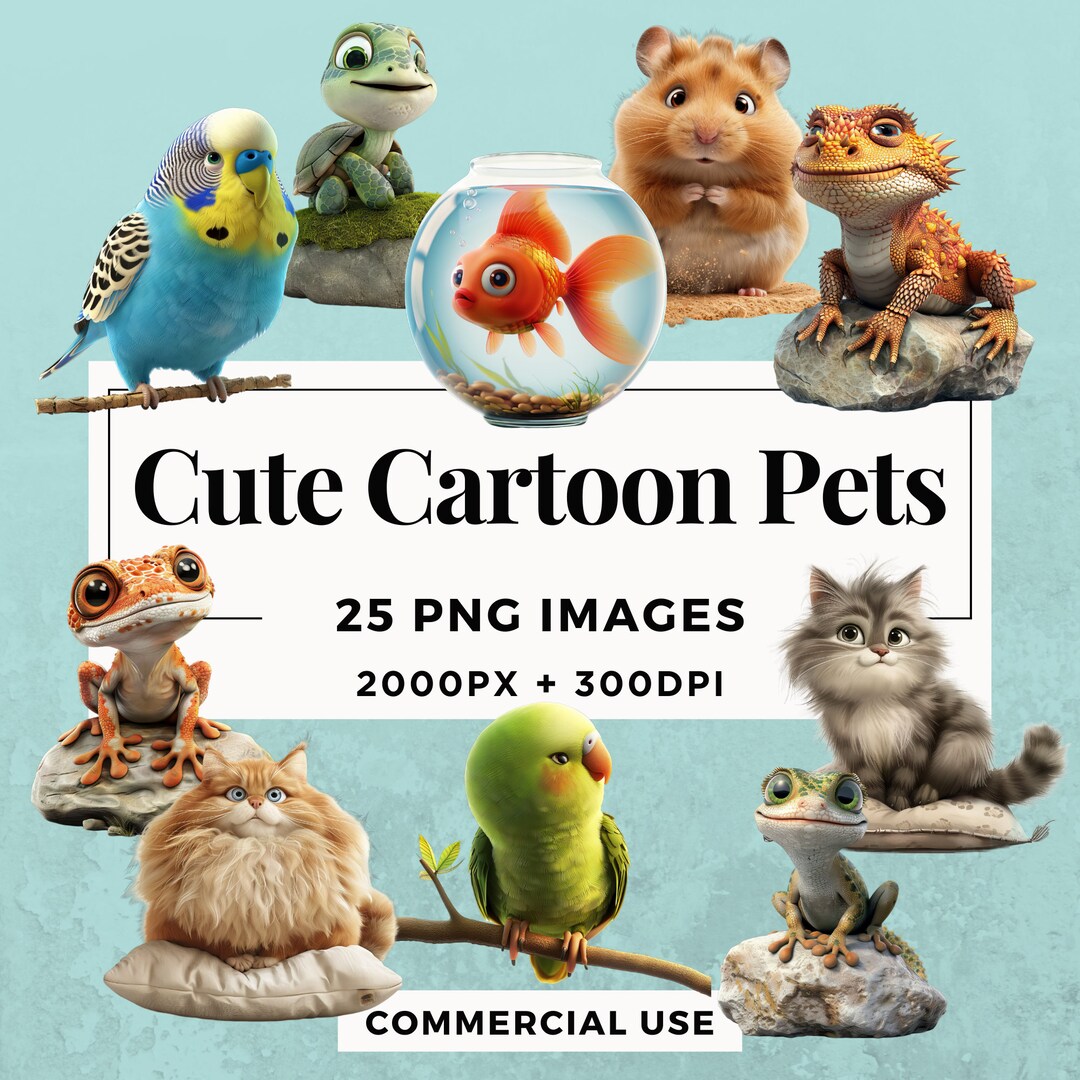 25 Cute Cartoon Pets Clipart Pack INSTANT DOWNLOAD 25 Adorable Cartoon ...