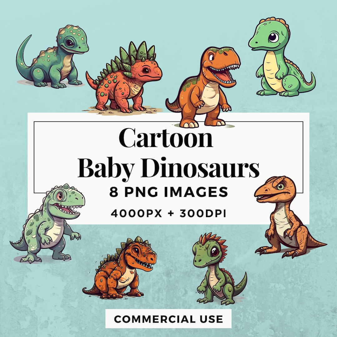 8 Cartoon Baby Dinosaurs Clipart Pack INSTANT DOWNLOAD 8 Images, PNG ...