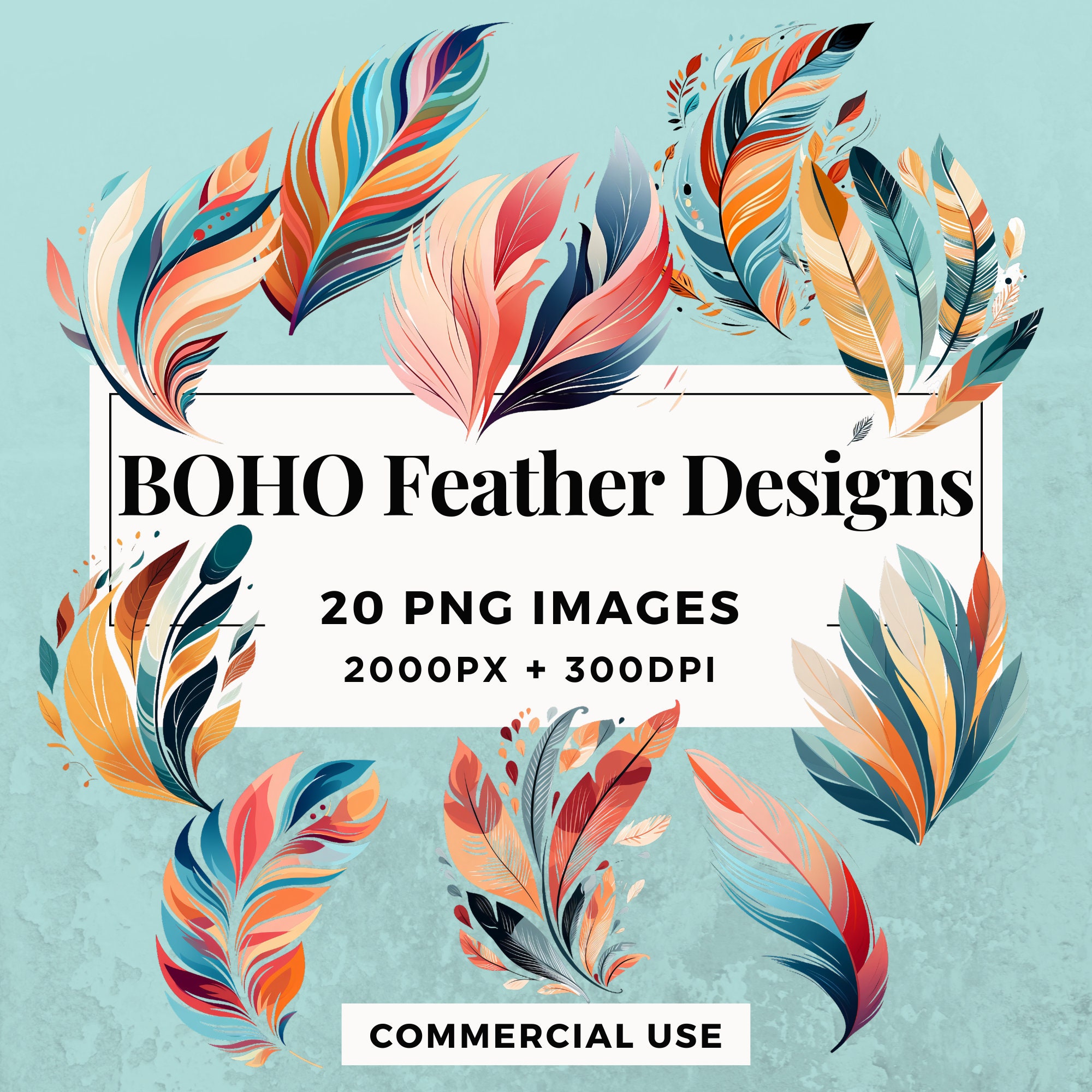 20 Boho Feather Designs Clipart Pack INSTANT DOWNLOAD 20 - Etsy