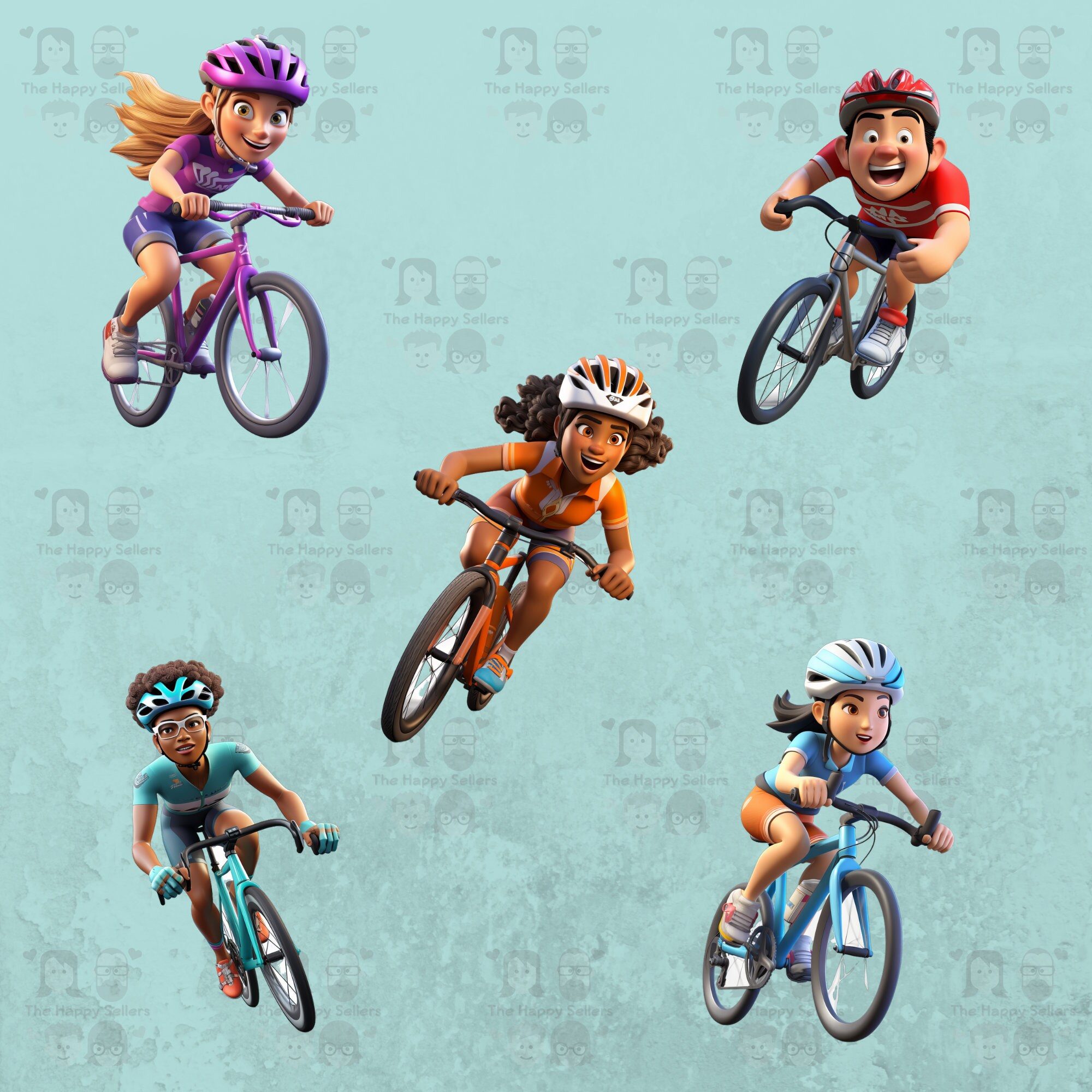 10 Cyclists Clipart Pack INSTANT DOWNLOAD 10 Cyclist Illustrations, PNG ...
