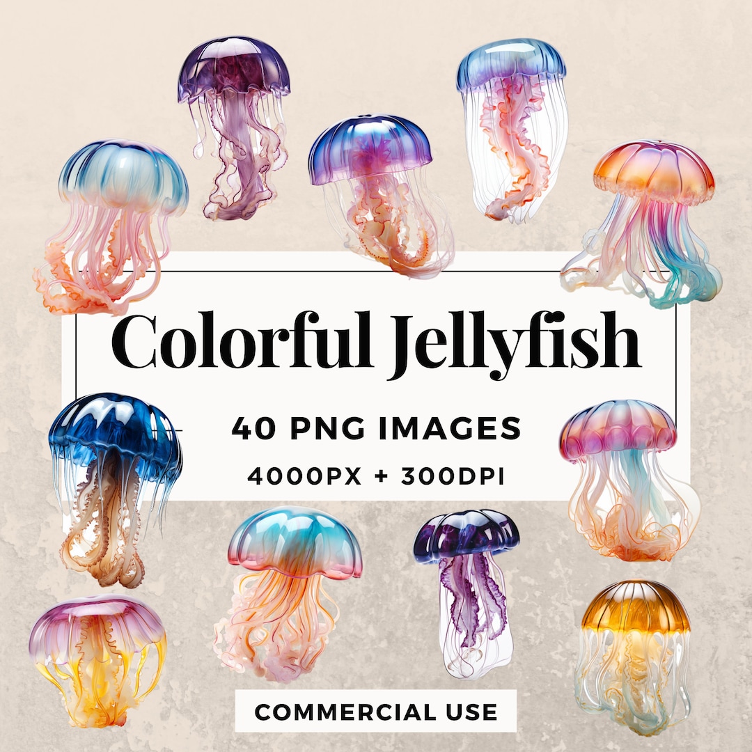 40 Colorful Jellyfish Clipart Pack INSTANT DOWNLOAD 40 Vibrant ...