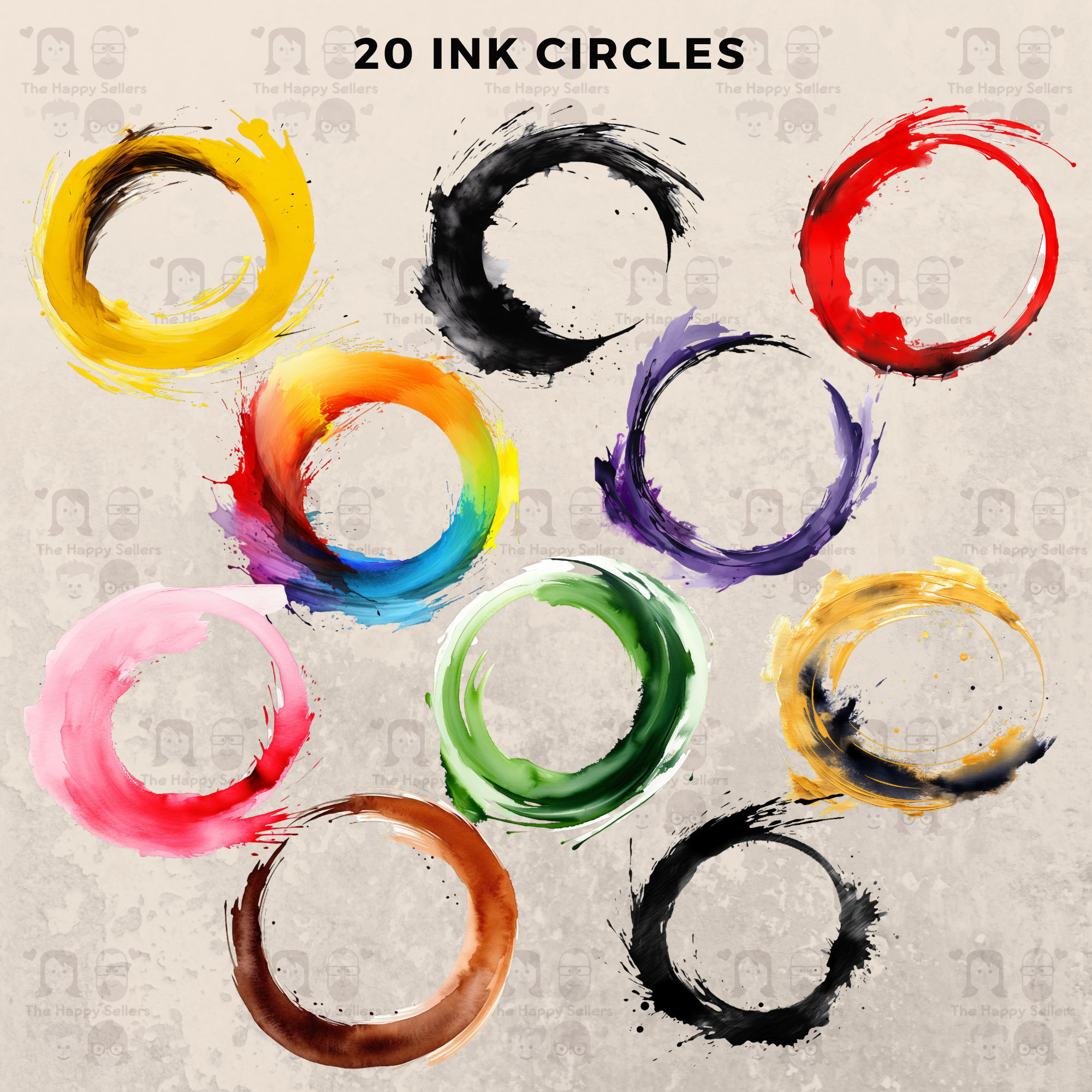 20 Ink Circles Clipart Pack INSTANT DOWNLOAD 20 Abstract Ink Circle ...