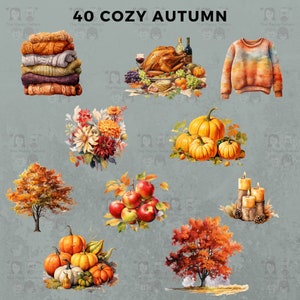 40 Cozy Autumn Clipart Pack INSTANT DOWNLOAD 40 Cozy Autumn ...
