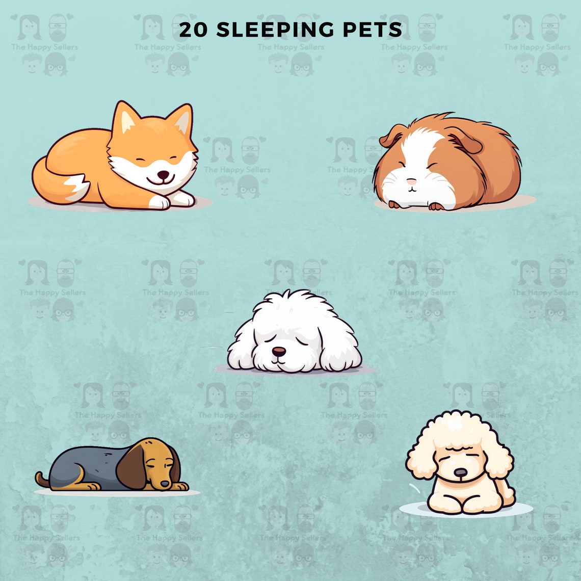 20 Sleeping Pets Clipart Pack INSTANT DOWNLOAD 20 Adorable Sleeping Pet ...