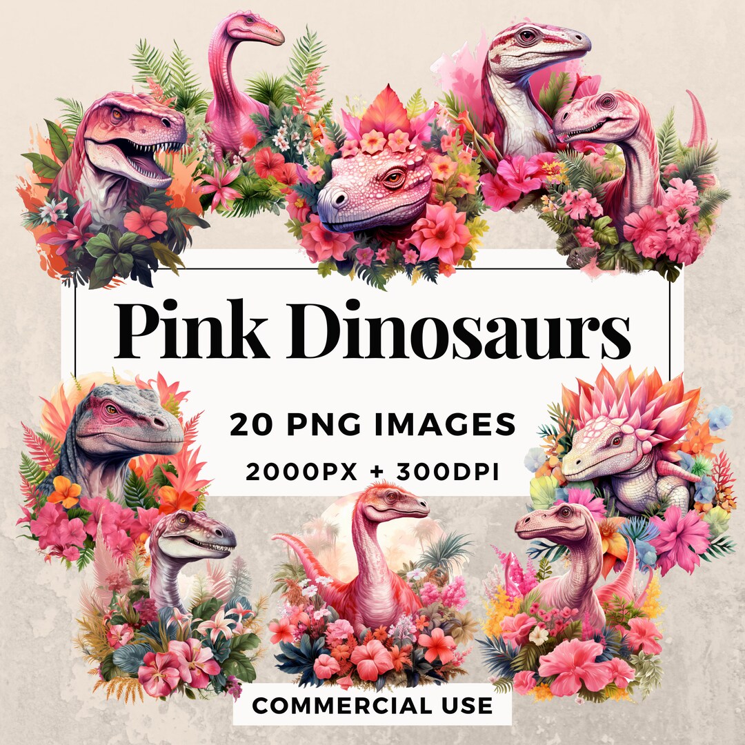 20 Pink Dinosaurs Clipart Pack INSTANT DOWNLOAD 20 Adorable Pink ...