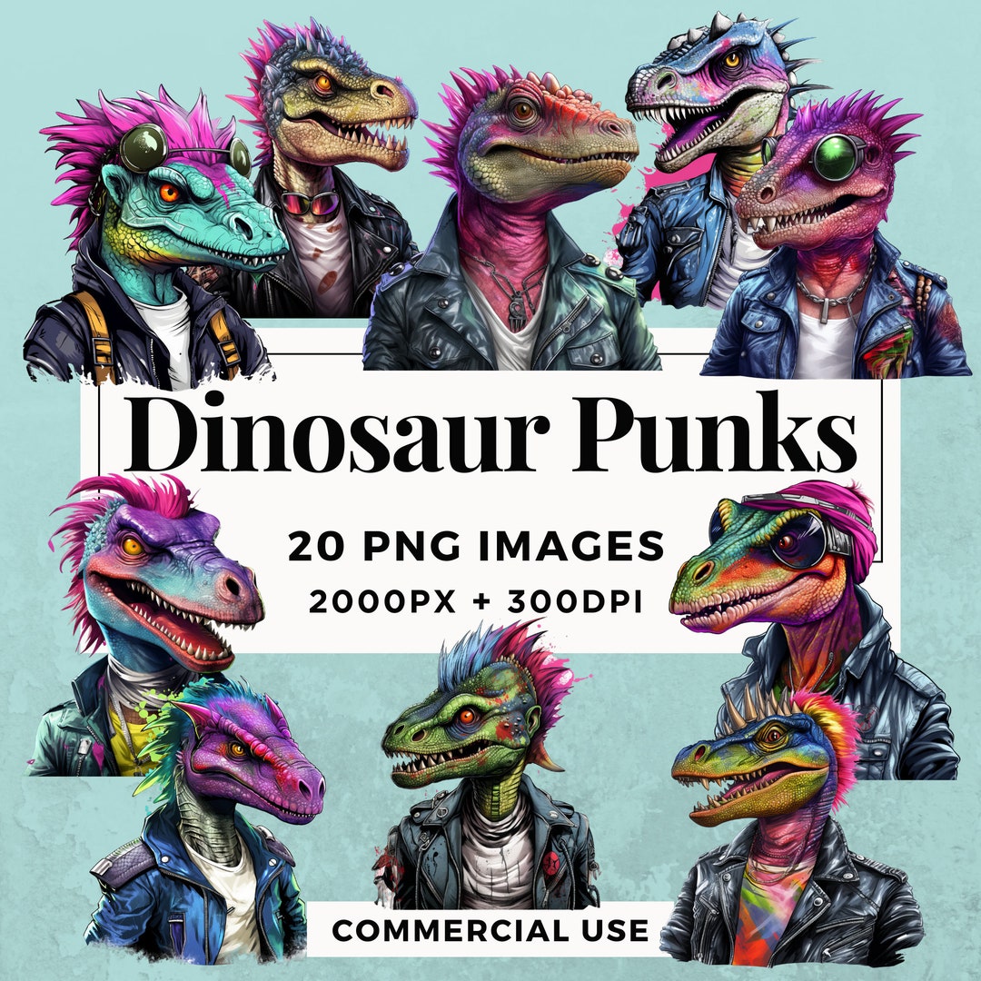 20 Dinosaur Punks Clipart Pack INSTANT DOWNLOAD 20 Rockin' Dinosaur ...