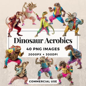 40 Dinosaur Aerobics Clipart Pack INSTANT DOWNLOAD 40 Fun Dinosaur ...