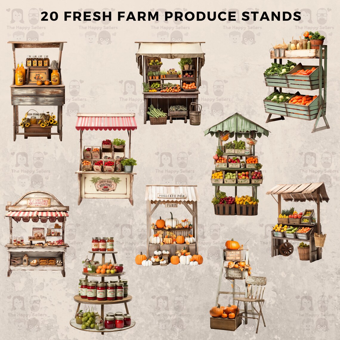 20 Fresh Farm Produce Stands Clipart Pack INSTANT DOWNLOAD, PNG ...