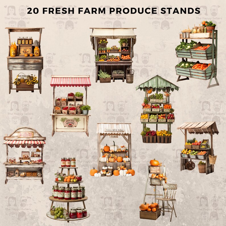 20 Fresh Farm Produce Stands Clipart Pack INSTANT DOWNLOAD, PNG ...
