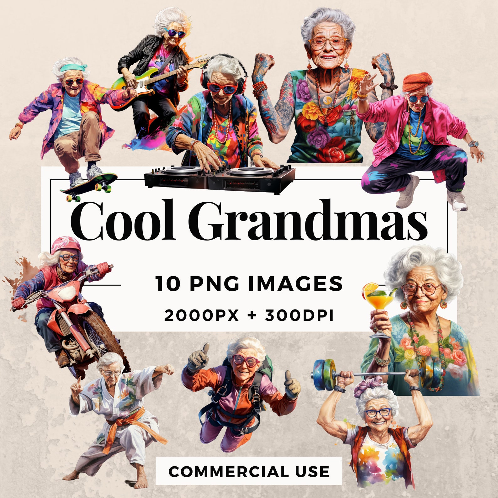 10 Cool Grandmas Clipart Pack INSTANT DOWNLOAD 10 Hip and Fun Grandma ...