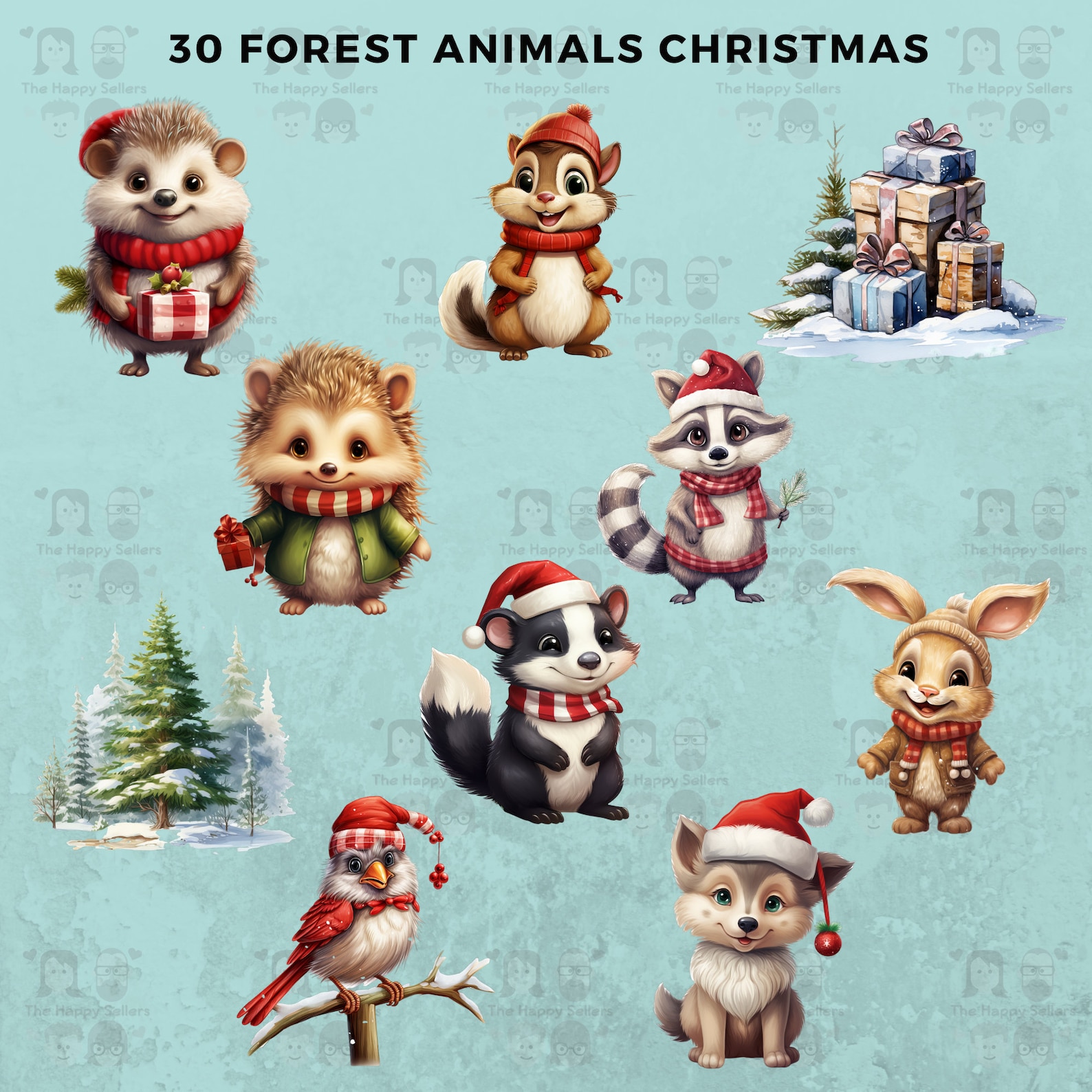 30 Forest Animals Christmas Clipart Pack INSTANT DOWNLOAD - Etsy
