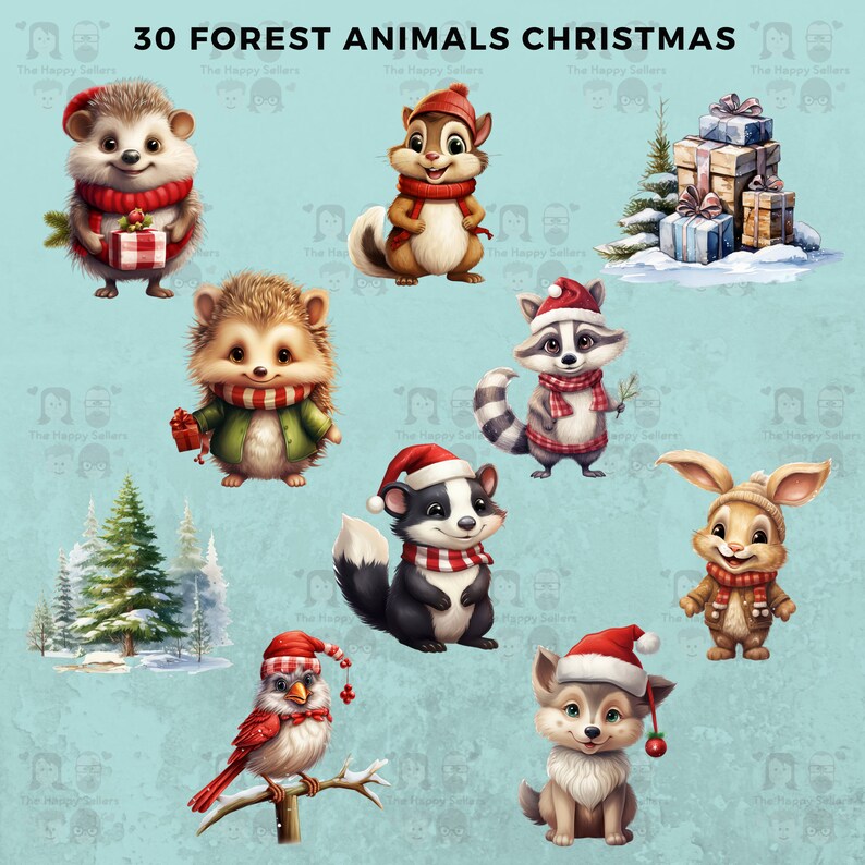 30 Forest Animals Christmas Clipart Pack - INSTANT DOWNLOAD, PNG ...