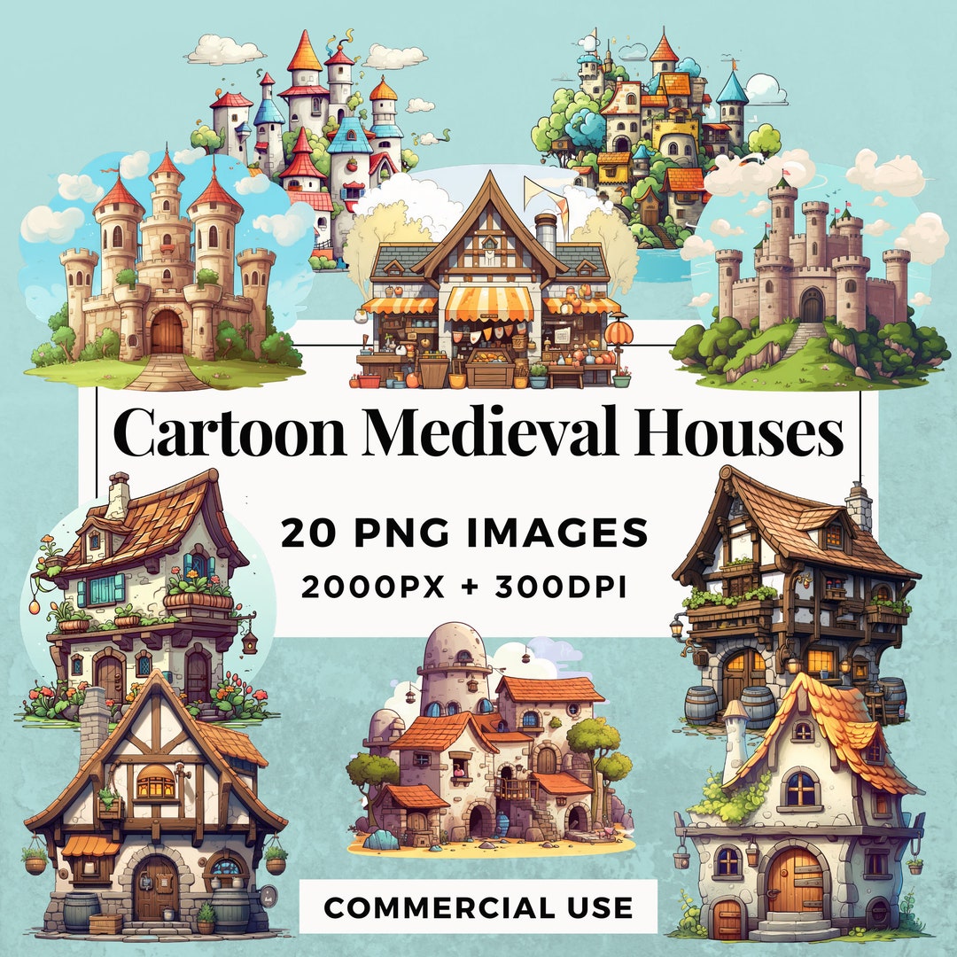 20 Cartoon Medieval Houses Clipart Pack INSTANT DOWNLOAD 20 Medieval ...