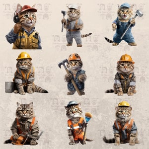 35 Construction Cats Clipart Pack INSTANT DOWNLOAD 35 Cat Images, PNG ...