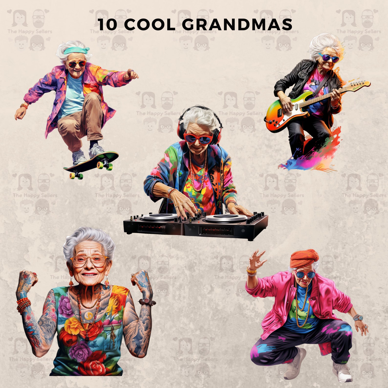 10 Cool Grandmas Clipart Pack INSTANT DOWNLOAD 10 Hip and Fun Grandma ...