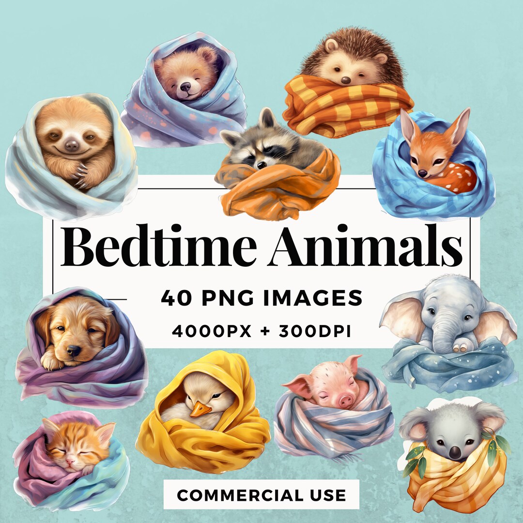 40 Bedtime Animals Clipart Pack INSTANT DOWNLOAD 40 Cozy Animal ...