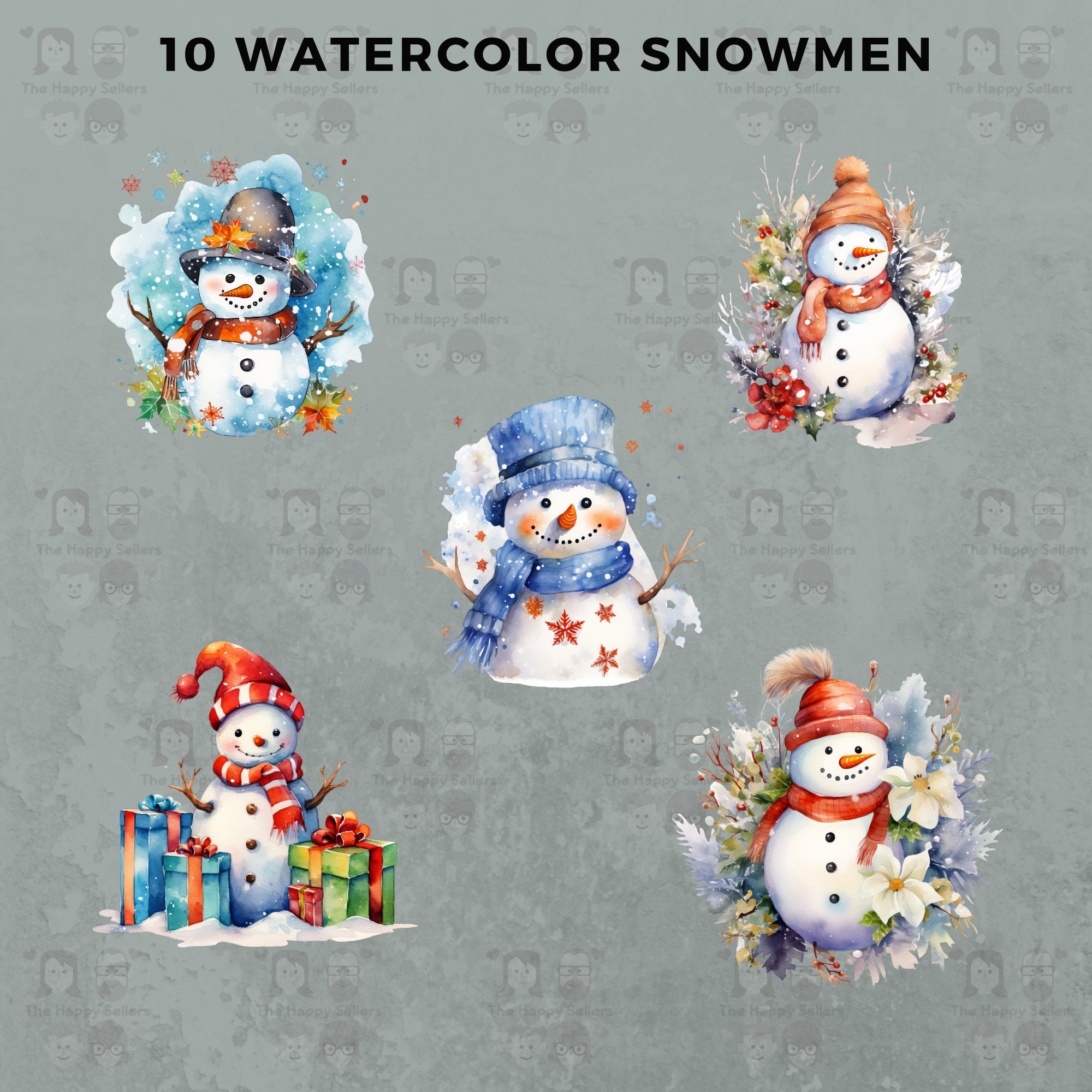10 Watercolor Snowmen Clipart Pack INSTANT DOWNLOAD 10 Snowman ...