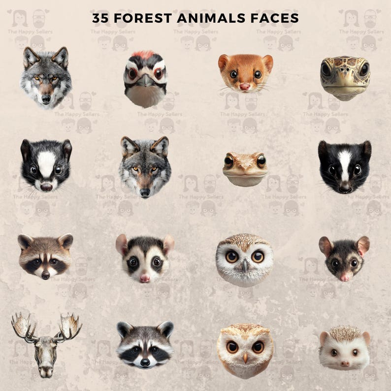 35 Forest Animals Faces Clipart Pack INSTANT DOWNLOAD 35 Cute Animal ...