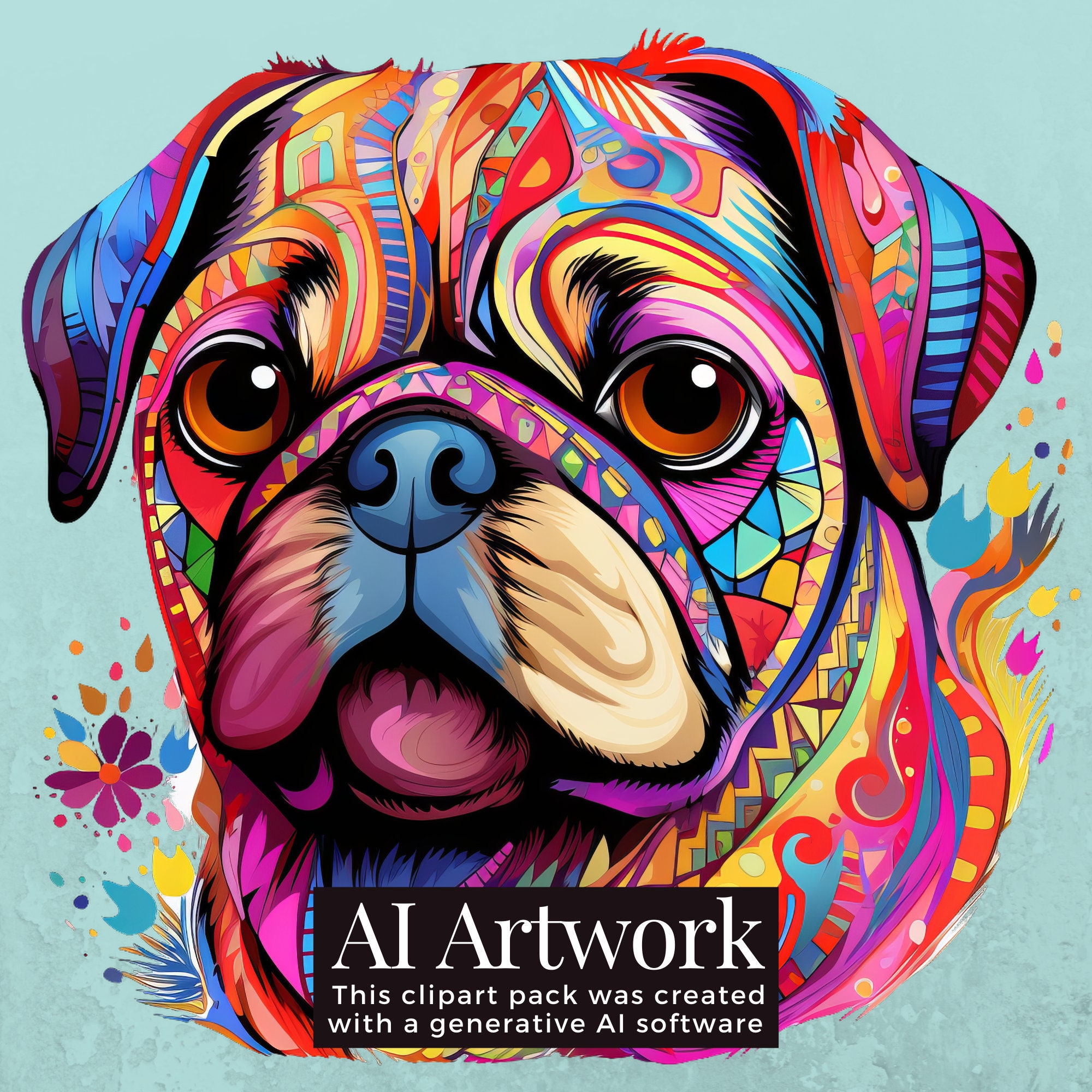 20 Cute Colorful Pugs Clipart Pack INSTANT DOWNLOAD 20 Adorable Pug ...