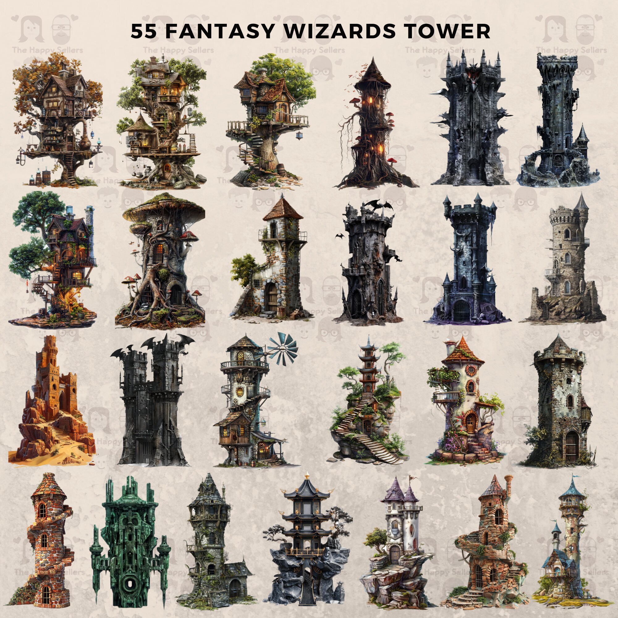 55 Fantasy Wizards Tower Clipart Pack INSTANT DOWNLOAD 55 Enchanting ...