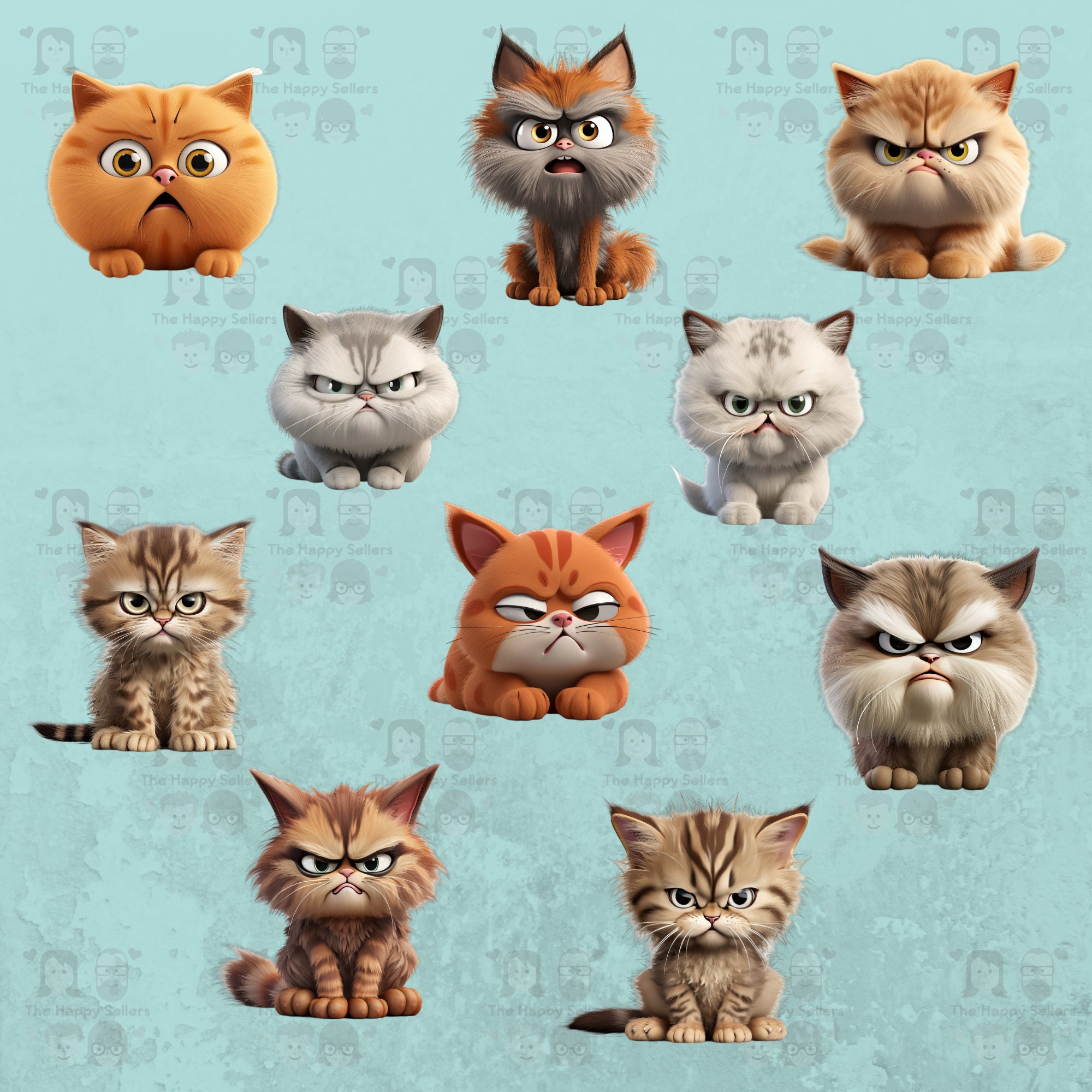 30 Grumpy Cats Clipart Pack INSTANT DOWNLOAD 30 Moody Feline ...