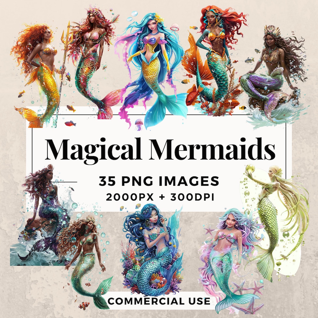 35 Magical Mermaids Clipart Pack INSTANT DOWNLOAD 35 Enchanting ...