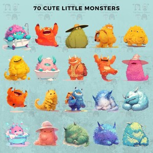 70 Cute Little Monsters Clipart Pack INSTANT DOWNLOAD 70 Adorable ...