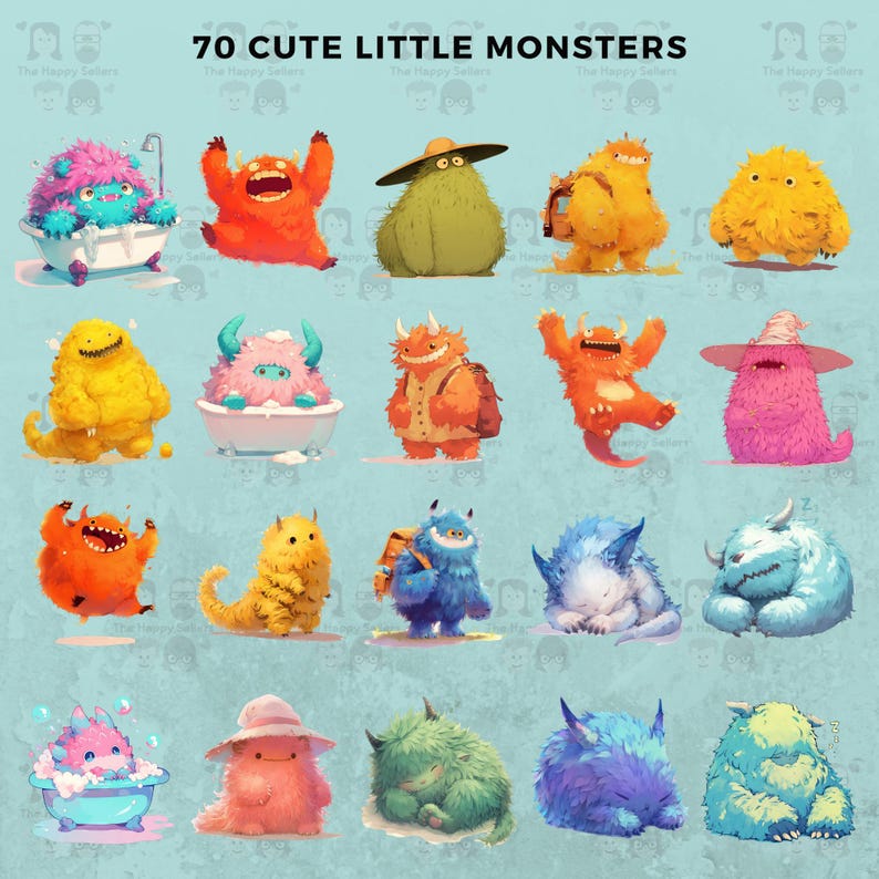 70 Cute Little Monsters Clipart Pack INSTANT DOWNLOAD 70 Adorable ...
