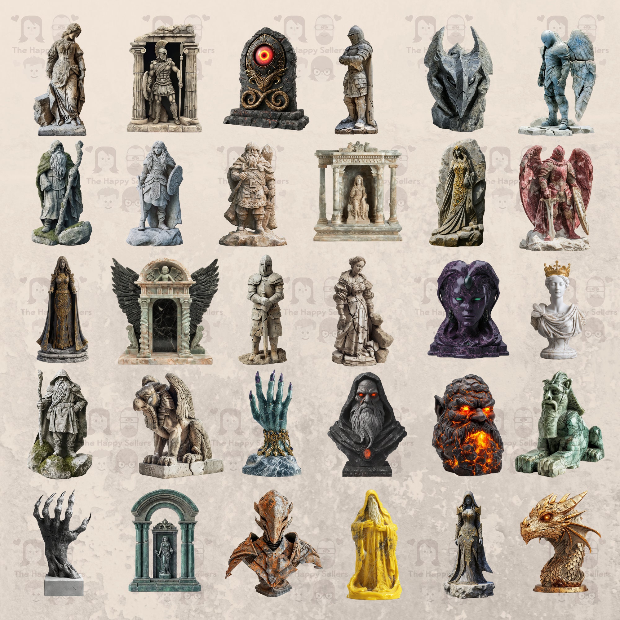 80 Fantasy Statues #1 Clipart Pack INSTANT DOWNLOAD 80 Fantasy Statue ...