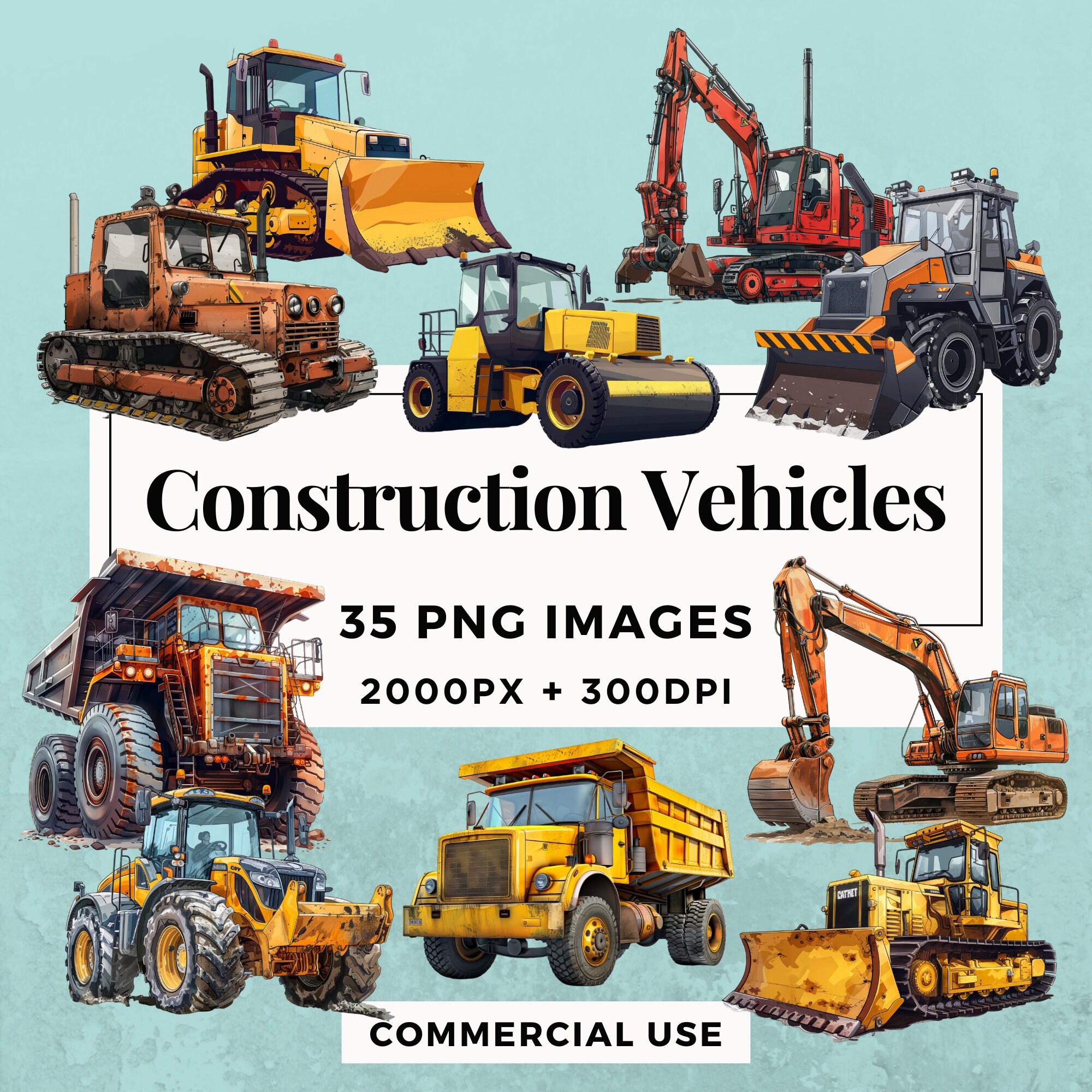 35 Construction Vehicles Clipart Pack INSTANT DOWNLOAD, PNG Transparent ...