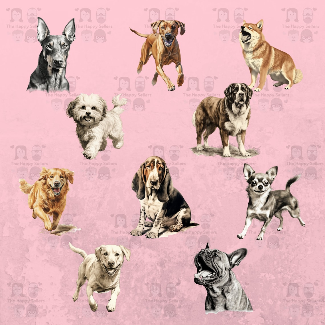 40 Vintage Dog Breeds Clipart Pack INSTANT DOWNLOAD Classic - Etsy