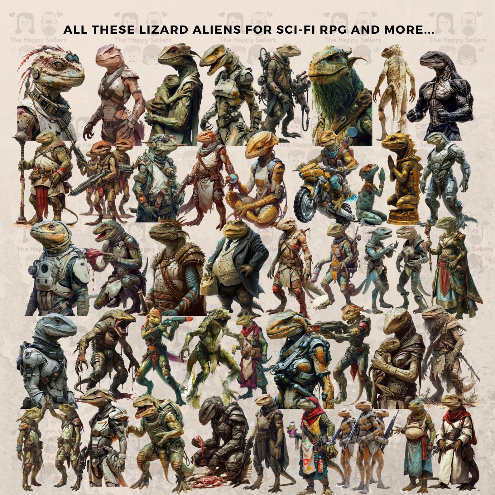 174 Lizard Aliens for Sci-fi RPG Clipart Bundle - Instant Download, PNG ...