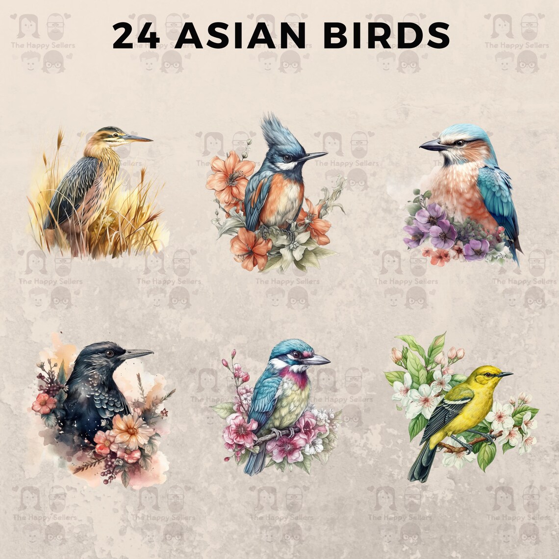 24 Asian Birds Clipart Pack INSTANT DOWNLOAD Wildlife Illustrations ...