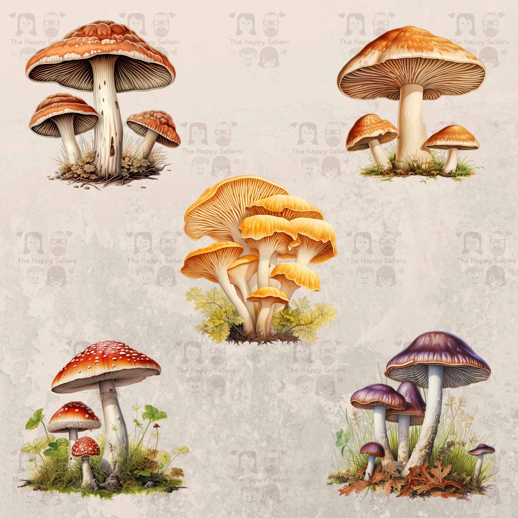 20 Realistic Mushrooms Clipart Pack INSTANT DOWNLOAD 20 Detailed ...