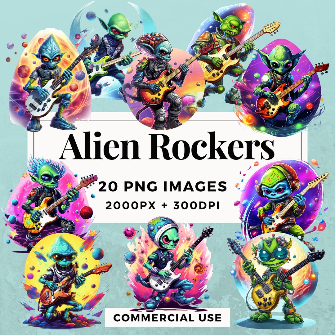 20 Alien Rockers Clipart Pack INSTANT DOWNLOAD 20 Galactic Rockstar ...
