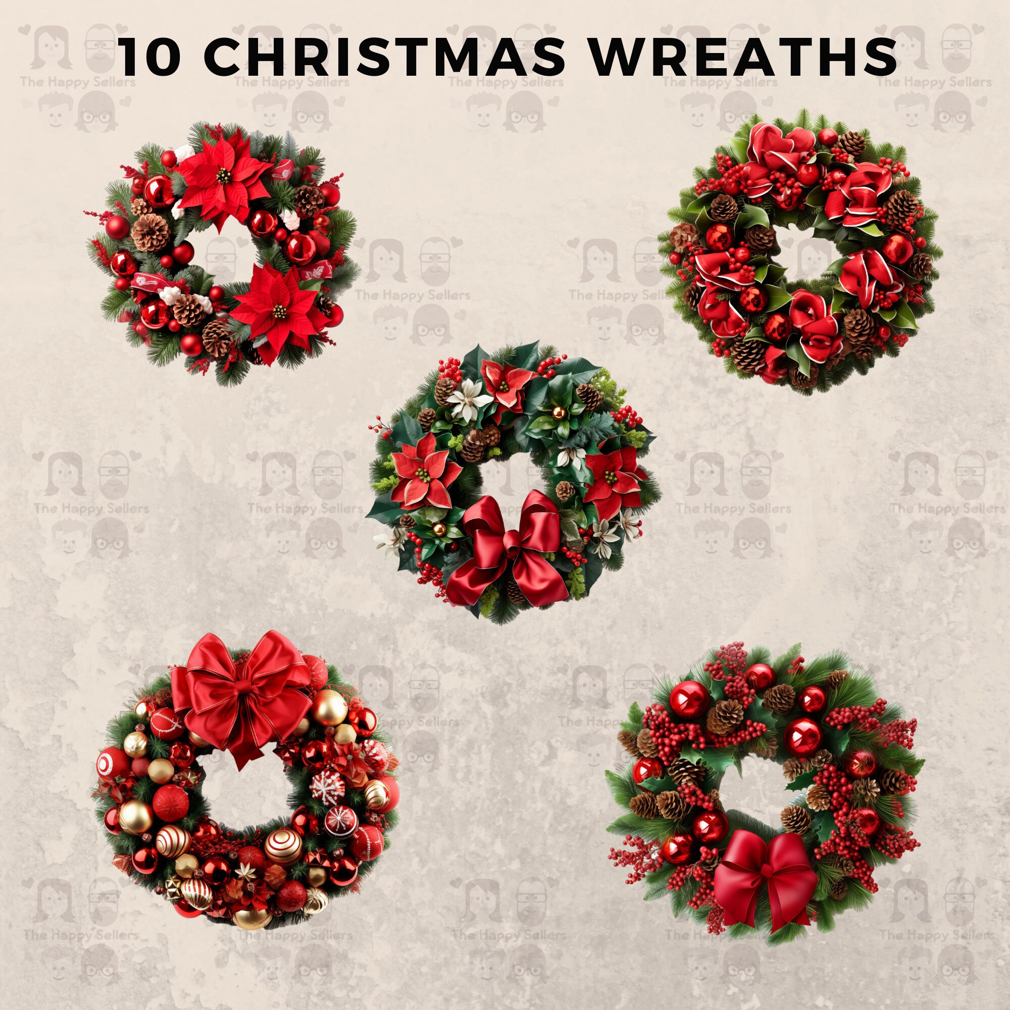 10 Christmas Wreaths Clipart Pack INSTANT DOWNLOAD 10 Christmas Wreath ...