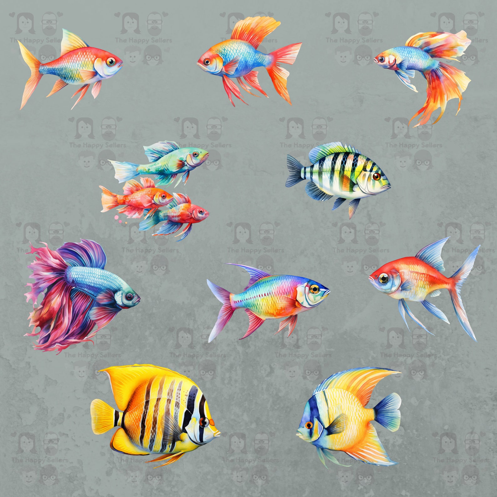 40 Watercolor Tropical Fish Clipart Pack INSTANT DOWNLOAD 40 Vibrant ...