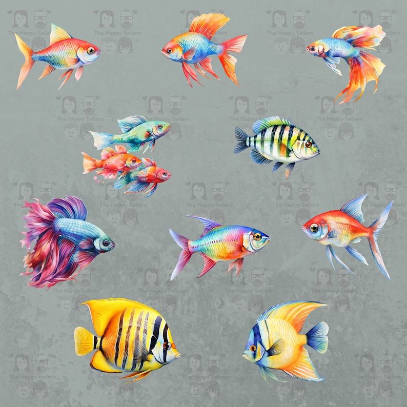40 Watercolor Tropical Fish Clipart Pack INSTANT DOWNLOAD 40 Vibrant ...