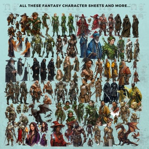 130 Fantasy Character Sheets Clipart Bundle - Instant Download, PNG ...